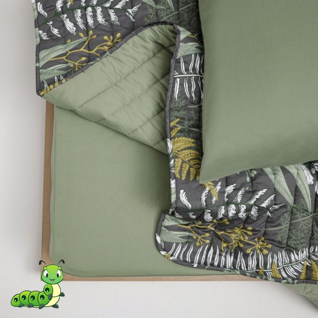 Prekrivač od pamučnog satena zelena paprat na crnoj podlozi | Pokrivači ...